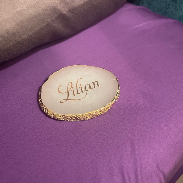 Personalized Resin Coaster White Coaster Gold Rim Coasters Wedding ...