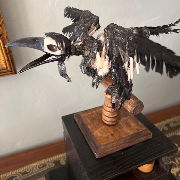 Raven Skeleton Prop on A Rustic Wooden Perch - Etsy