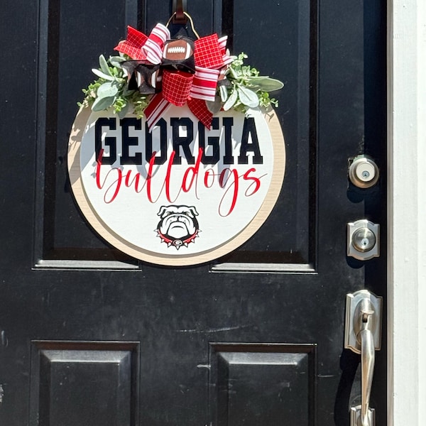 Georgia Door Wreath | Front Door Decor | UGA Door Hanger | Front Door ...