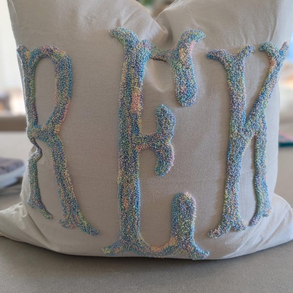 Personalized Monogram Pillow Cover With Punch Needle Embroidery ...
