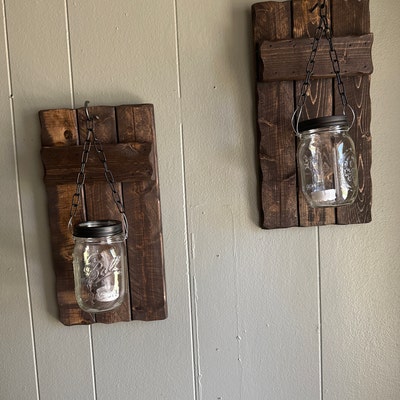 Rustic Candle Holder Set, Rustic Home Decor, Mason Jar Candles, Log ...