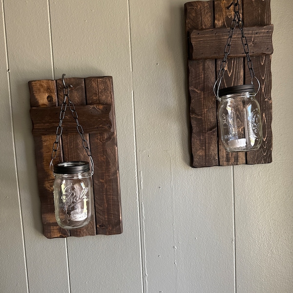 Rustic Candle Holder Set, Rustic Home Decor, Mason Jar Candles, Log ...