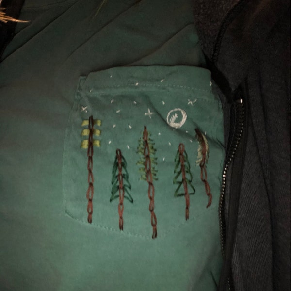 Spruce Trees Hand-embroidered Pocket Tee Shirt Unisex Short Sleeve - Etsy