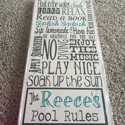 Pool Rules Wood Sign, Personalized Sign, Custom Pool Sign, Pool Rules ...