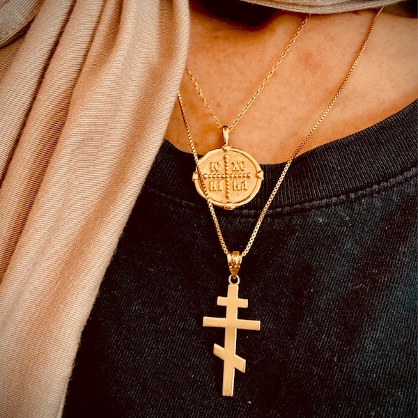 14K Solid Gold Cross Necklace, Two Sides Cross, Cross Jewelry, Cross ...