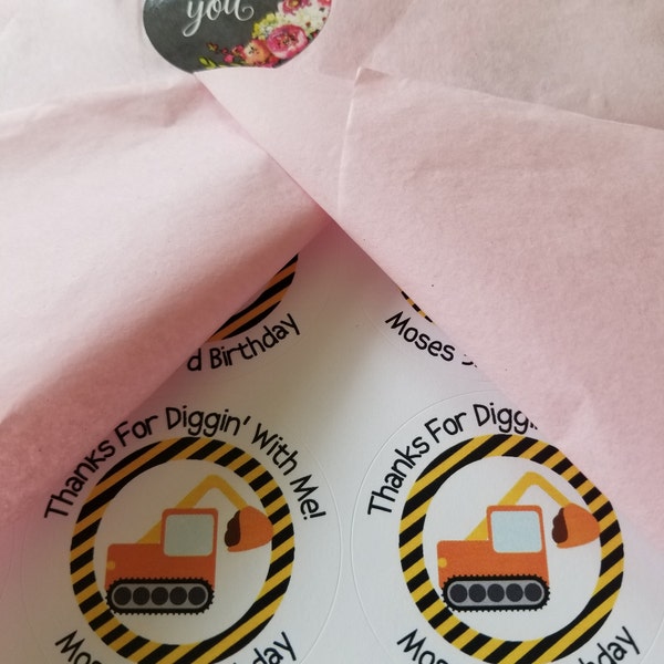 Construction Digger Birthday Stickers - Thanks for Diggin With Me ...