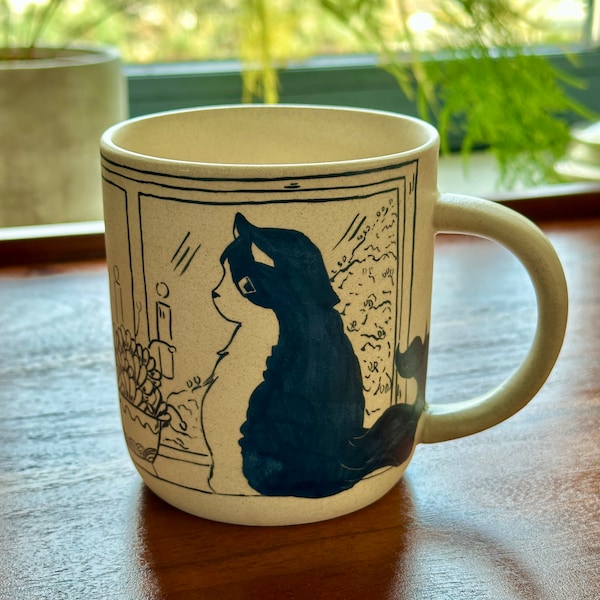 Ceramic Coffee Mugs With Cozy Home and Cat 17ounces Handmade Cat Mug ...