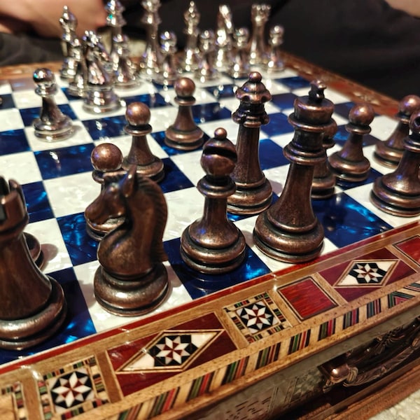 Dad Birthday Gift Large Chess Set, Handmade Chess Board With Storage ...