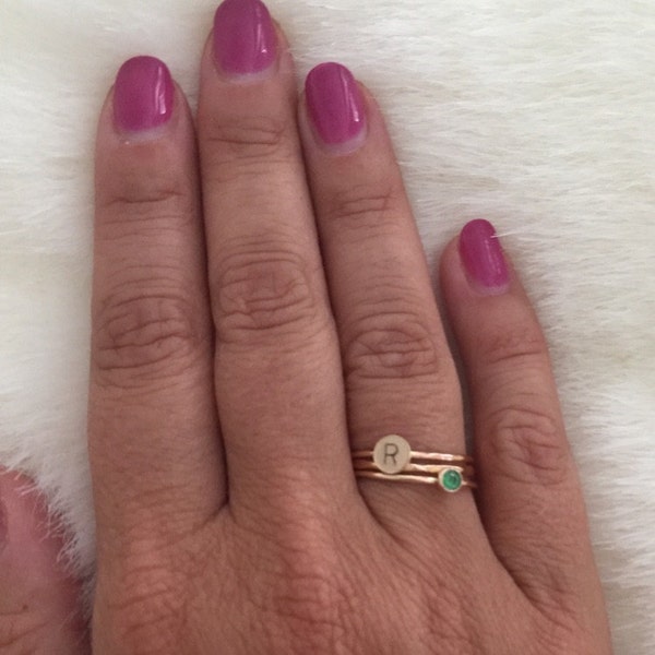 Personalized Gold Stacking Ring SET. Initial Ring. Gold Diamond Ring ...