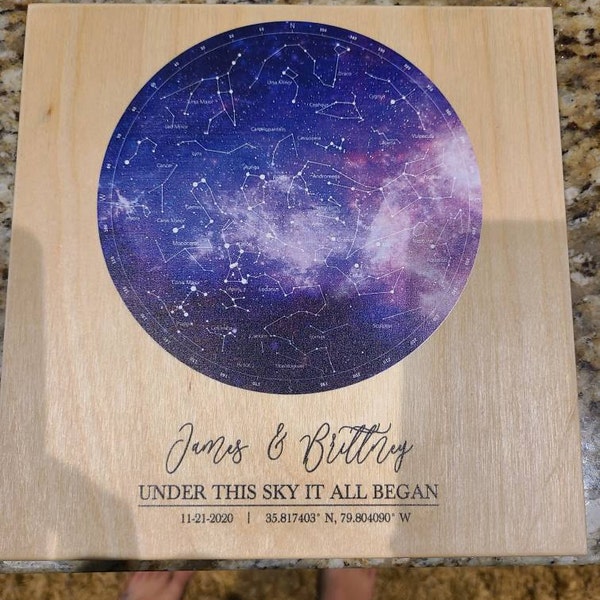 Star Map on Wood - Personalized Constellation Map - Custom Night Sky ...