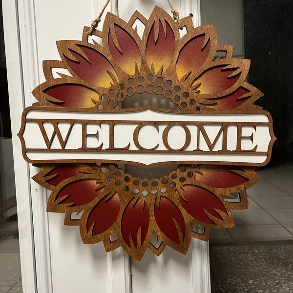 Sunflower | Layered Wooden Welcome | Summer Fall | Door Sign / Wreath ...