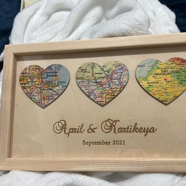 3 Personalized Map Heart Art Newlywed Gift Heart Map Print Romantic ...