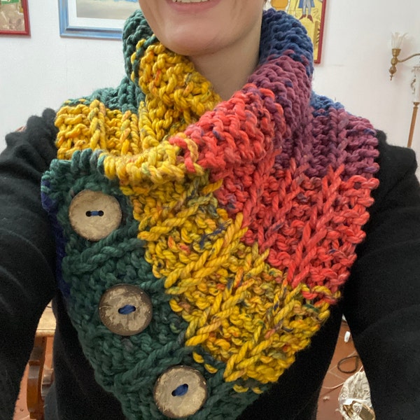 KNITTING PATTERN PDF Only - Beginner - 3 Button Rustic Scarf, Shoulder ...