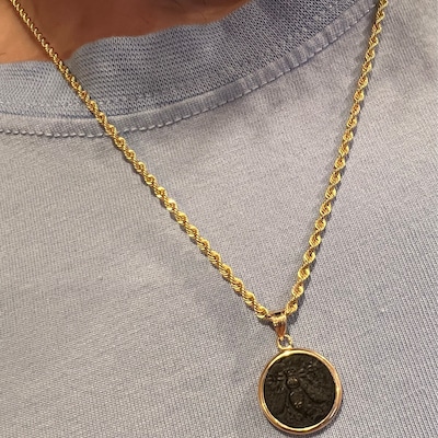 POSEIDON 275-215 B.C. Ancient Greek Coin Necklace 14k Gold Real Ancient ...