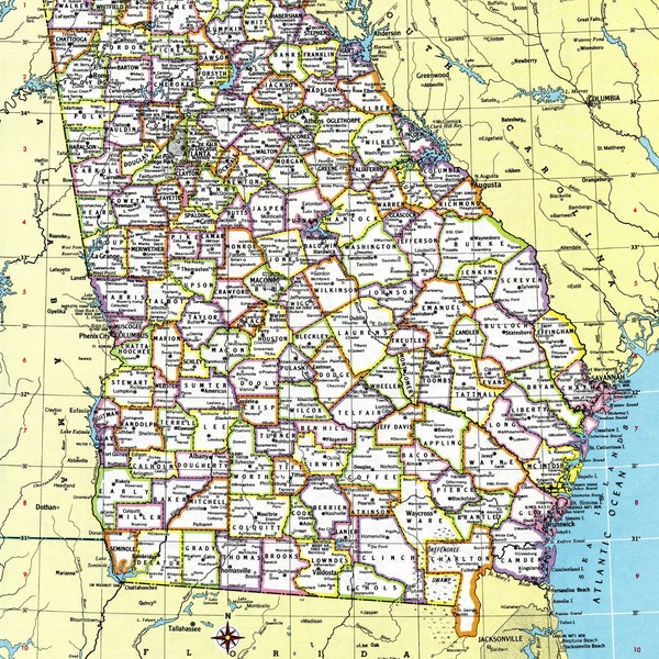 Georgia State Wall Map Large Print Poster - 24"x30" - Etsy