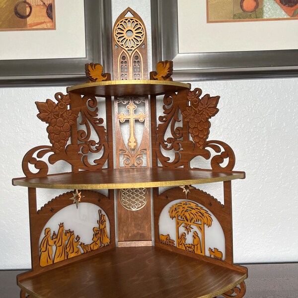 Wooden Corner Display Float Shelf Catholic Christian Orthodox Prayer ...