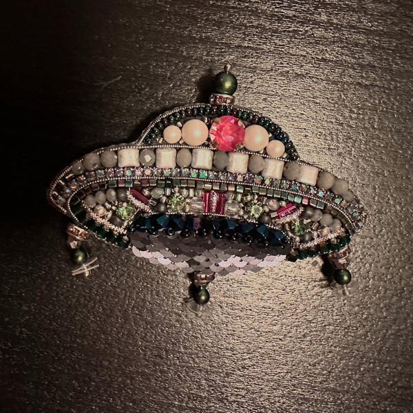 Embroidered UFO, Alien Brooch, Beaded Brooch, Flying Object, Alien ...