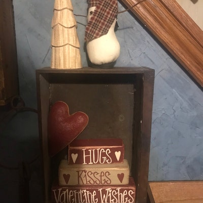 Hand Painted Distressed Hugs Kisses Valentine Wishes Tiered Tray Shelf ...