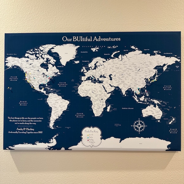 Personalized World Map, Custom Push Pin Map on Canvas, Travel Gift for ...