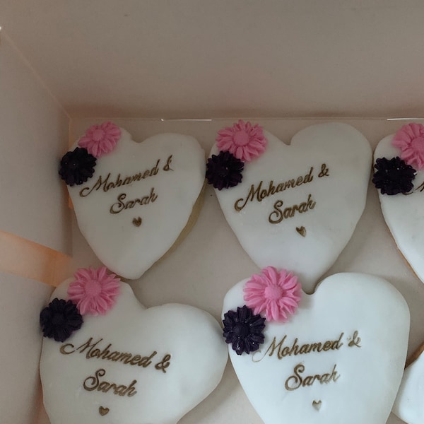 CUSTOM Wedding Names and Date With Heart Cookie Biscuit Stamp Fondant ...