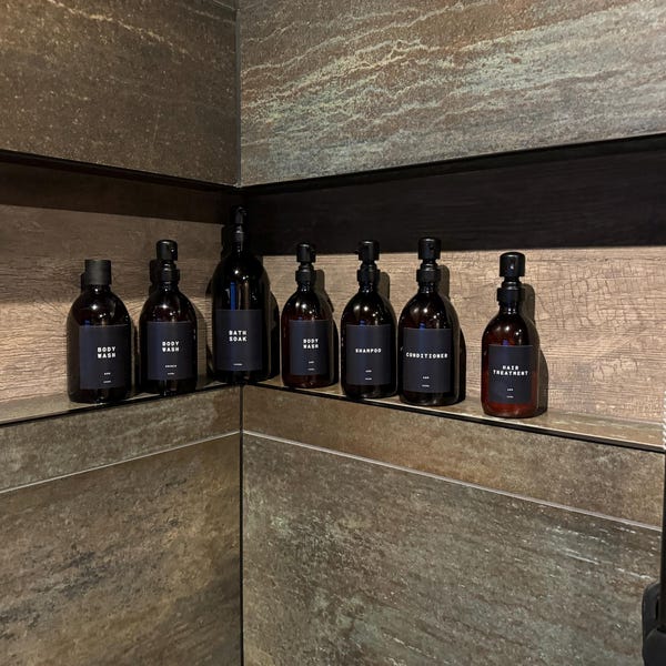 Minimalistic, Personalised Labels, Shampoo, Conditioner, Shower Gel ...