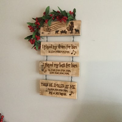Handmade Little Drummer Boy Decor, Rustic Christmas Song Wall Hanging ...