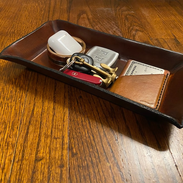 Large Handcrafted Leather Valet Tray. Paper Sized Leather Letter Tray ...