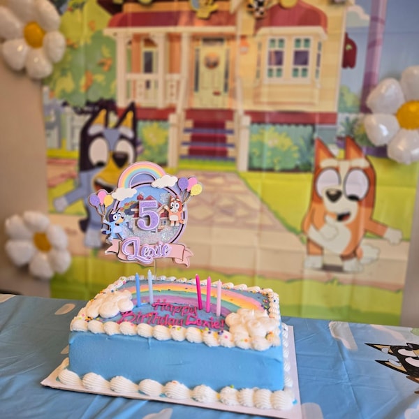 Bluey Inspired Cake Topper, Blue Party Decoration , Blue First Birthday ...