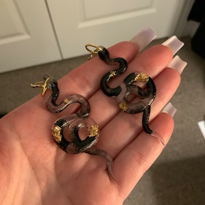 Black and Silver Snake Hoop Earrings With Scales, Serpent Earrings ...