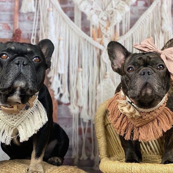Macramé Dog Bandana With Fringe, Macramé Dog Collar, Adjustable Dog ...