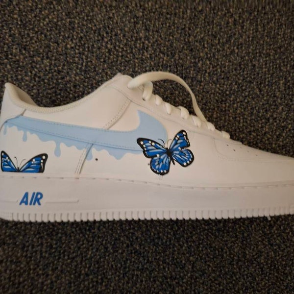 Custom Air Force 1 Sneakers Blue Flowers | Low Tops | Hand-painted Af1s ...