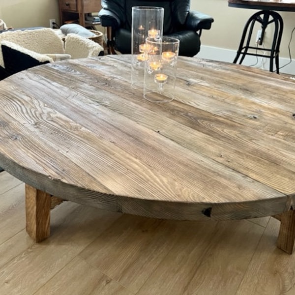 Rustic Round Coffee Table – Reclaimed Barnwood for Organic Modern ...