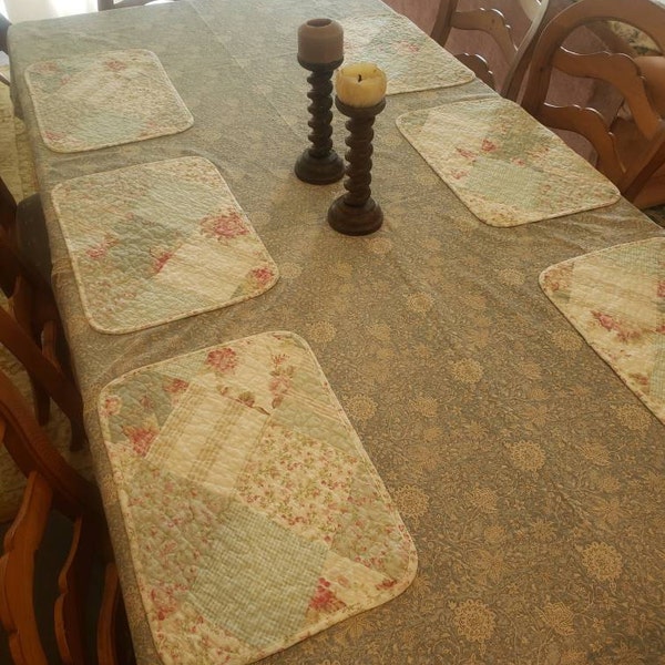 Floral Patchwork Quilted Placemat: Shabby Chic Reversible Cotton Table ...