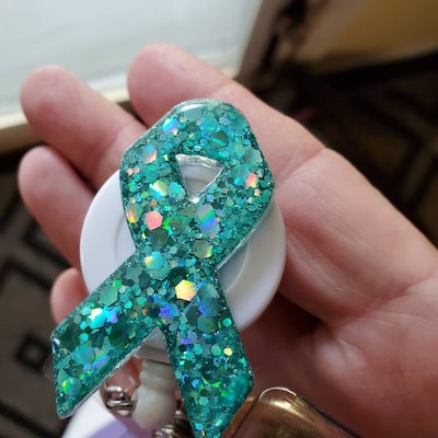 Teal Awareness Ribbon Badge Reel, Retractable Swivel Alligator Clip ...