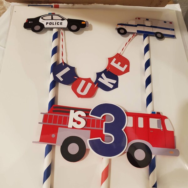 First Responder Cake Bunting Topper and Mini Age Fire Truck Cake Topper ...