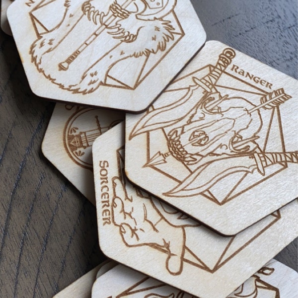 CLASS + DM Set of 13 - D&D Class Set Coasters - 3.5" Hexagon Wood ...