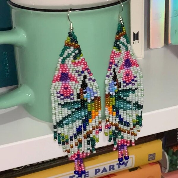 Mountain Landscape Beaded Earrings Fireweed Flowers Beadwork Earrings ...