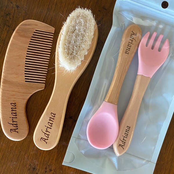 Natural Wood Comb and Brush Set, Blank Brush and Comb, Engravable Brush ...