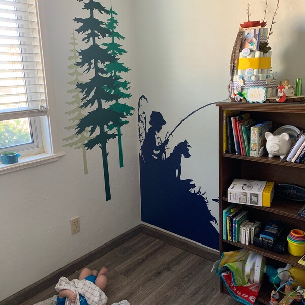Little Boy Fishing With His Dog Vinyl Wall Sticker Decal - Etsy