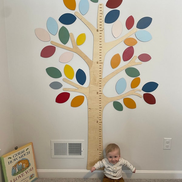 Tree Growth Chart, Kids Wooden Height Chart, Play Room Wall Decor, Tree ...