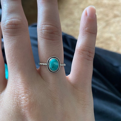 Turquoise Ring Sterling Silver, Boho Turquoise Ring, Dainty Turquoise Ring, Oval Turquoise Ring ...