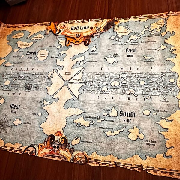 Anime One Piece World Map, Wrapped Canvas Map, World Map, Wrapped ...