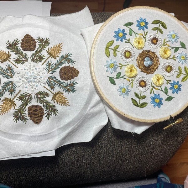 Four Seasons Embroidery Pattern Bundle, Seasonal Samplers, Botanical ...