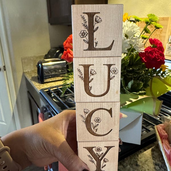Custom Personalized Wood Name Blocks | FLORAL GARDEN | Kids Room ...