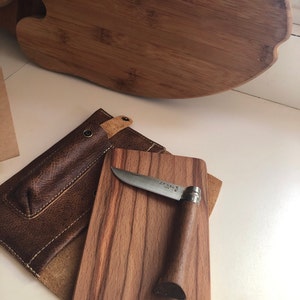 Roadside Travel Cutting Board Set Leather Case With Opinel Pocket Knife ...