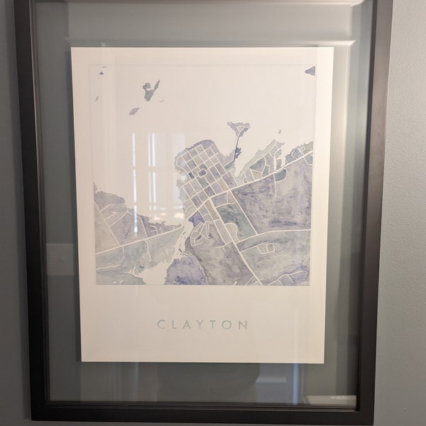 CLAYTON New York Map Watercolor Print City Block Plan (art Print ...