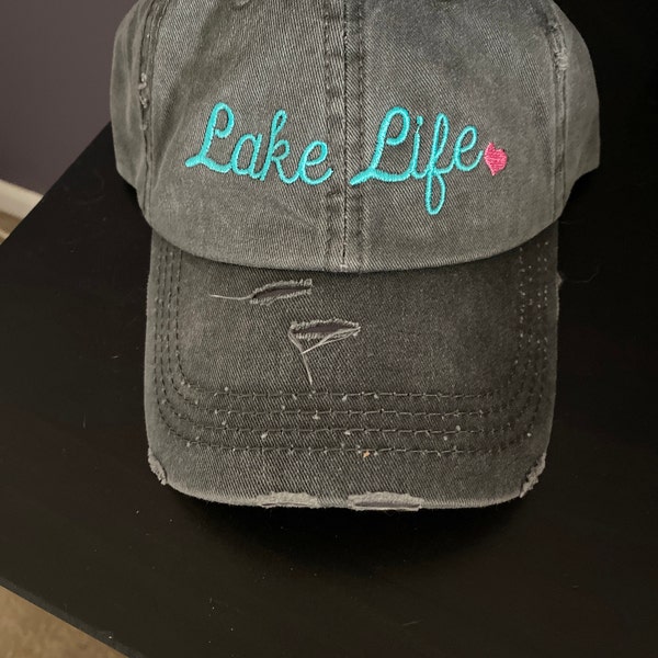 Lake Life Hat | Distressed Baseball Cap OR Ponytail Hat | Lake Hat ...