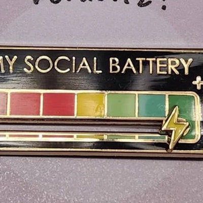 The Original Social Battery Sliding Enamel Pin, Interactive Enamel Pins ...