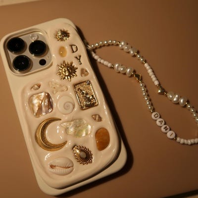 Personalized Gemstone Phone Strap, Customizable Pearl Beaded Phone ...