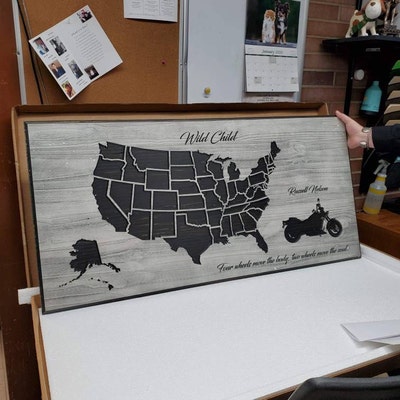 Motorcycle Road Trip Map, Push Pin Map, US Map to Track Travels, Bikers ...